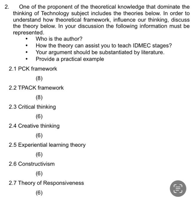 2. One of the proponent of the theoretical knowledge | Chegg.com