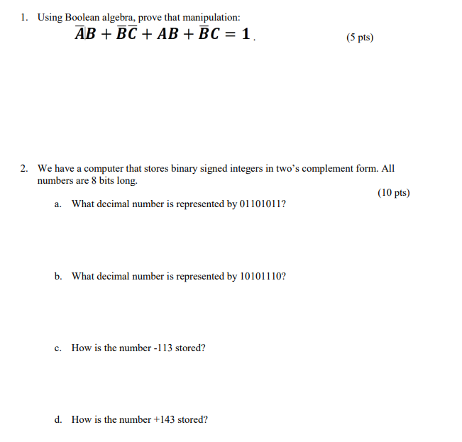 Solved Using Boolean algebra, prove that | Chegg.com