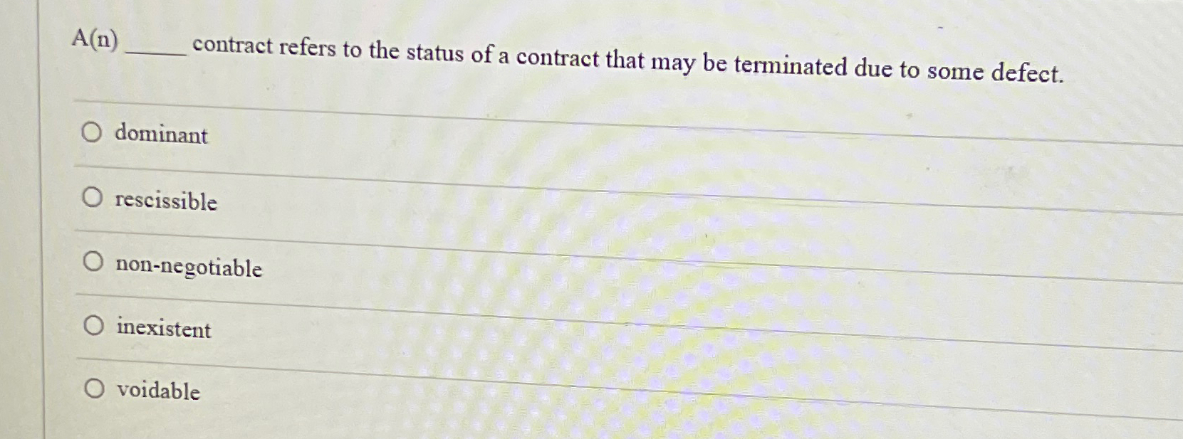Solved A(n) ﻿contract refers to the status of a contract | Chegg.com