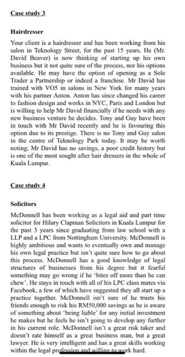 Solved Case study 3 Hairdresser Your client is a | Chegg.com