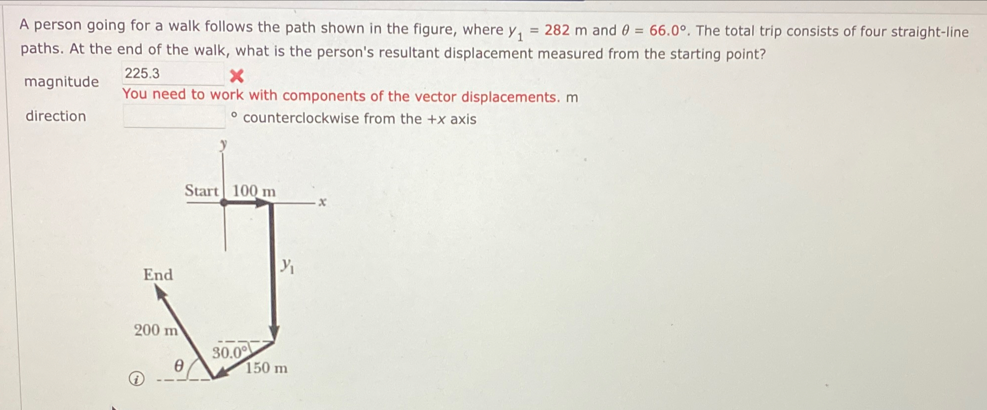 Solved A person going for a walk follows the path shown in | Chegg.com