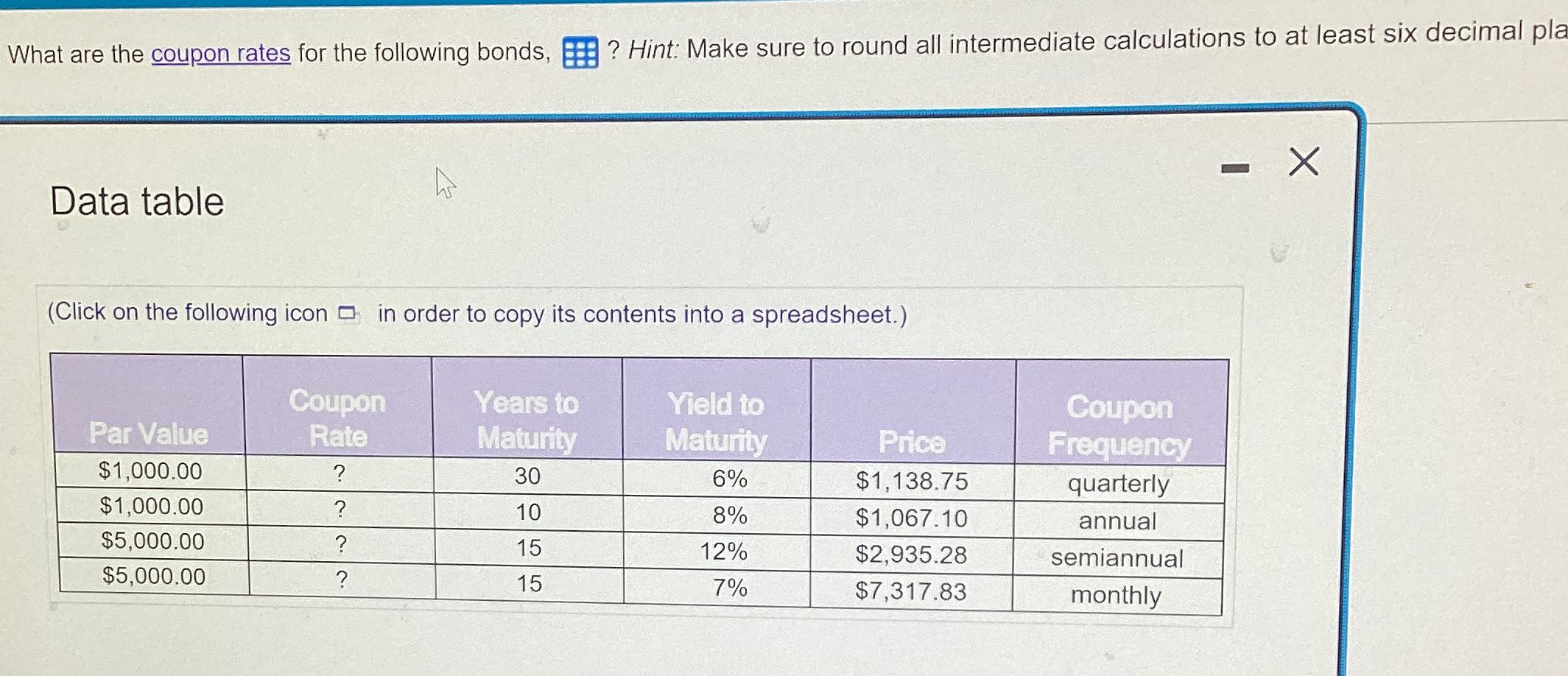 Solved What are the coupon rates for the following bonds, | Chegg.com