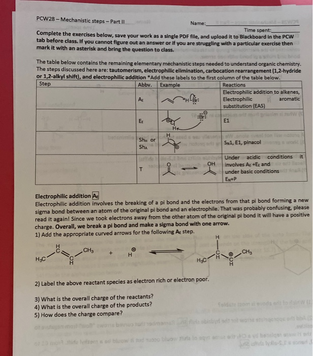Solved Name: PCW28-Mechanistic steps - Part II Time spent: | Chegg.com