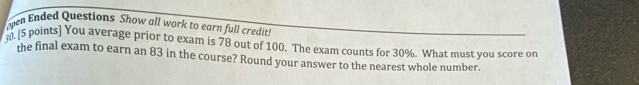 open Ended Questions Show all work to earn full | Chegg.com