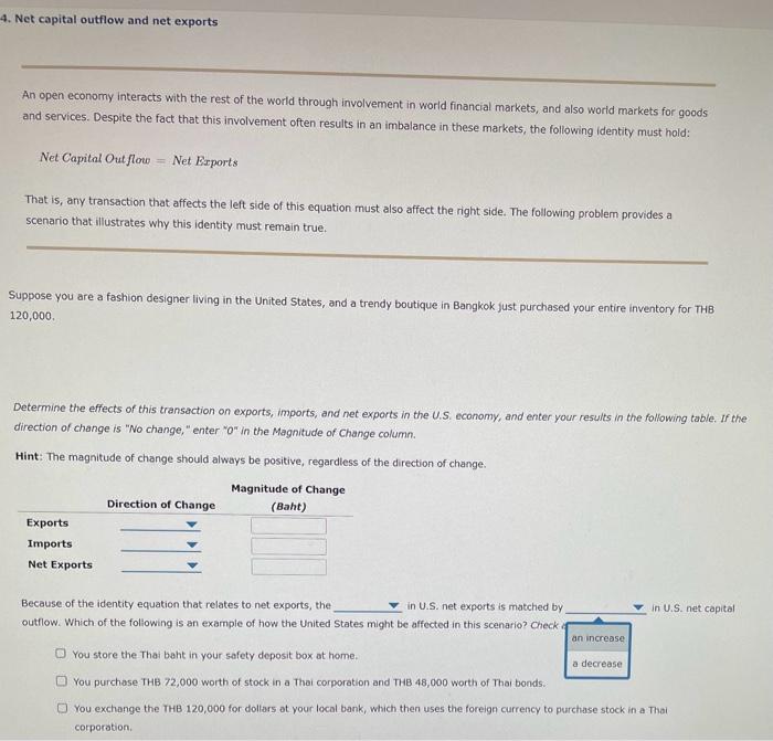 Solved 4. Net capital outflow and net exports An open | Chegg.com