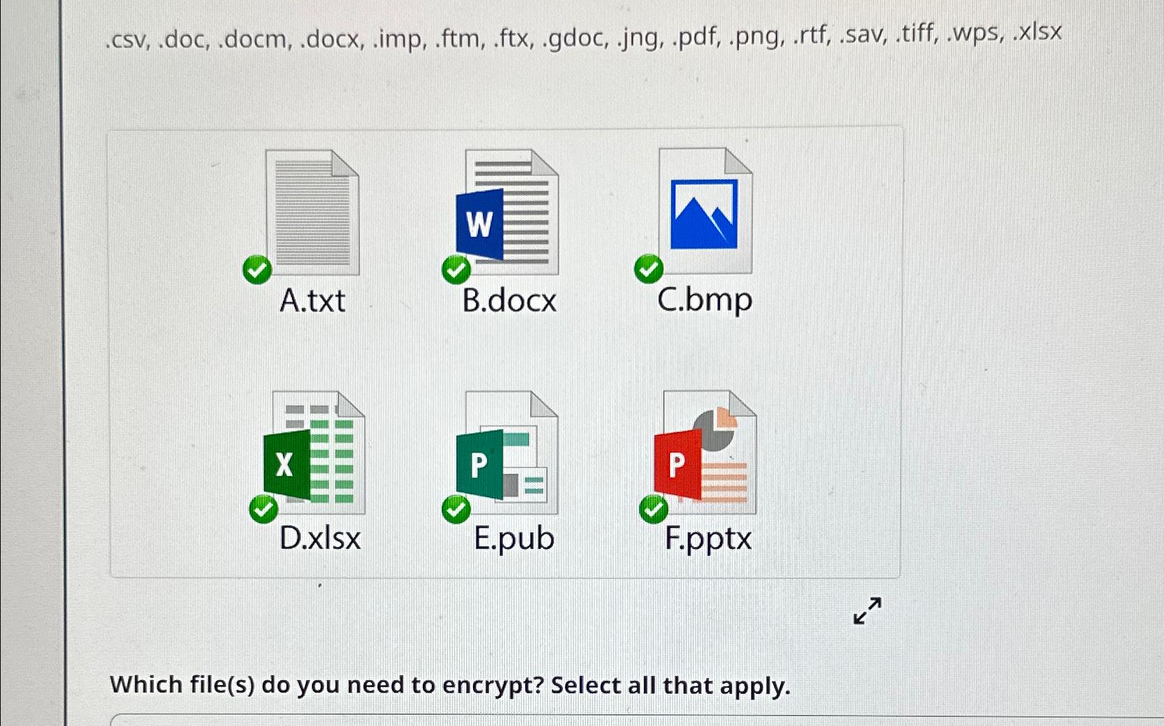 Solved .csv, .doc, .docm, .docx, .imp, .ftm, .ftx, .gdoc, | Chegg.com