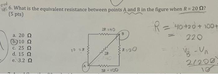Solved 6. What is the equivalent resistance between points A | Chegg.com