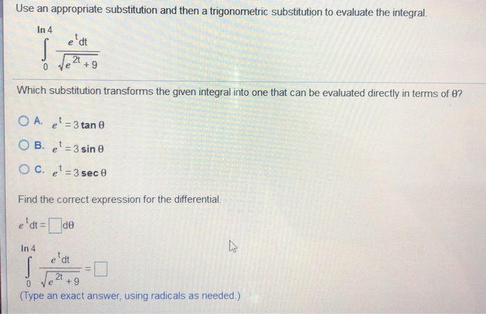 Solved Use an appropriate substitution and then a | Chegg.com