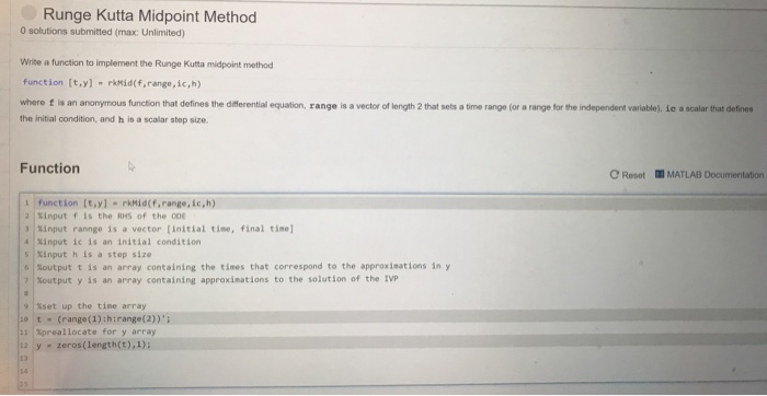 Solved Runge kutta Midpoint Method O solutions submitted | Chegg.com
