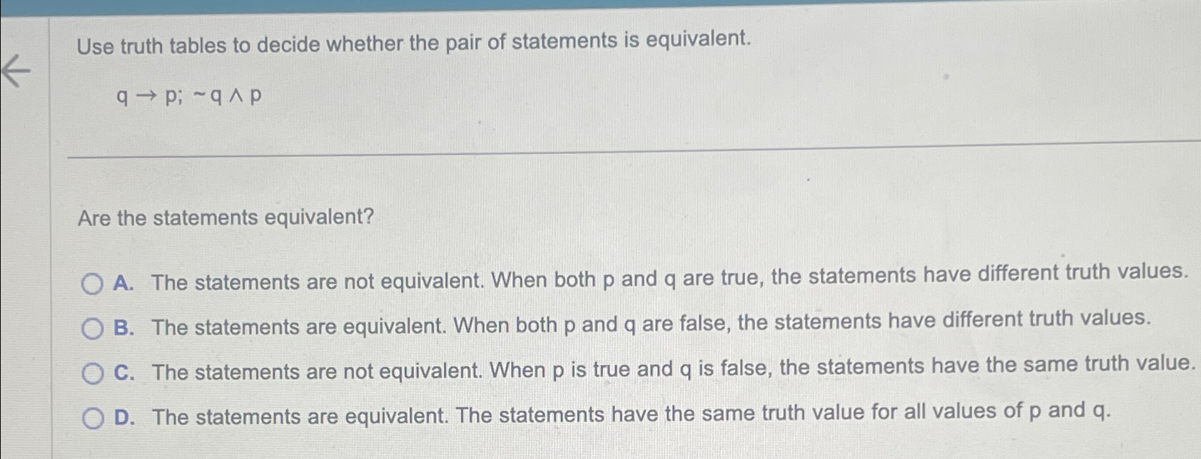 Solved Use truth tables to decide whether the pair of | Chegg.com