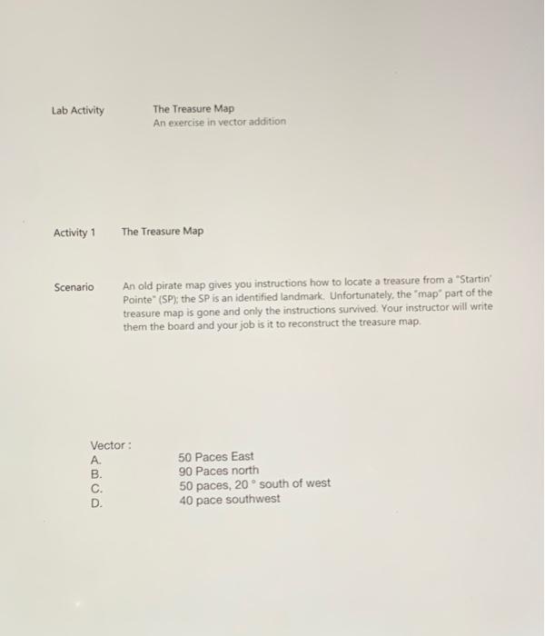 Solved Lab Activity The Treasure Map An exercise in vector | Chegg.com