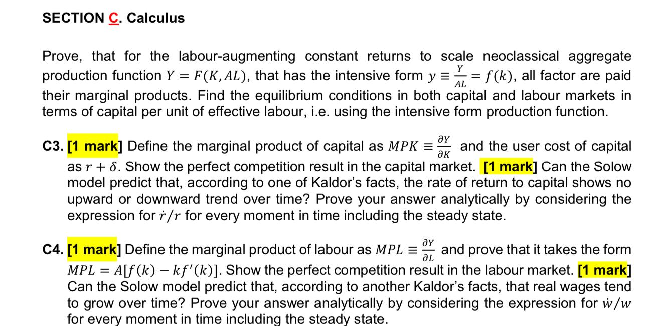 Solved SECTION c. ﻿CalculusProve, that for the | Chegg.com