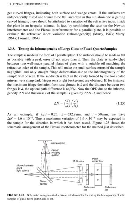 Solved 1.3. FIZEAU INTERFEROMETER 27 get curved fringes, | Chegg.com
