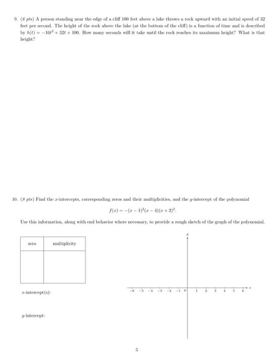Solved 9. (6 pts) A person standing near the edge of a cliff | Chegg.com