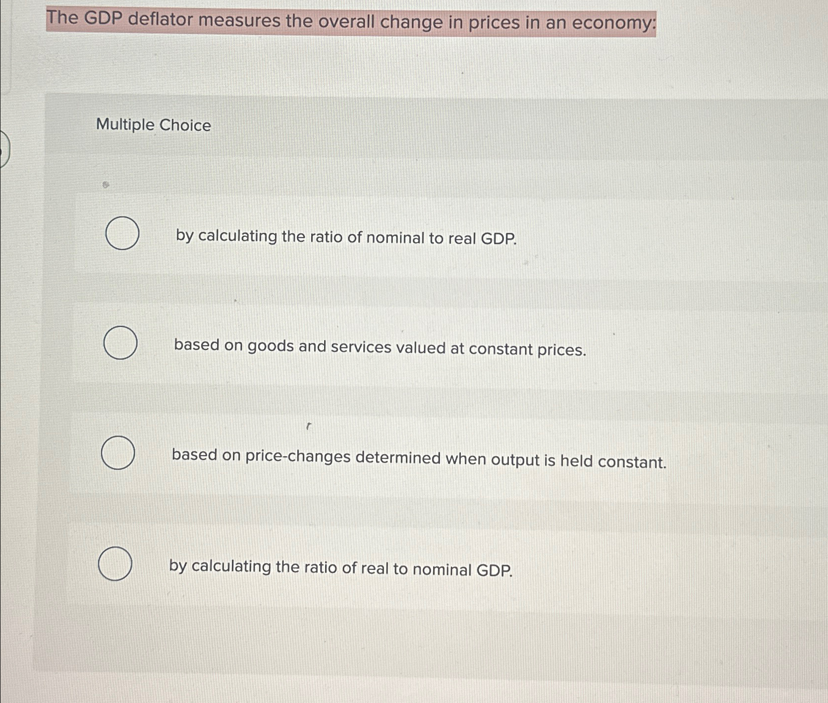 Solved The GDP deflator measures the overall change in | Chegg.com