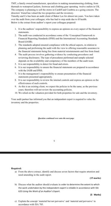 Solved TMT, a family owned manufactarer, speciulizes in | Chegg.com