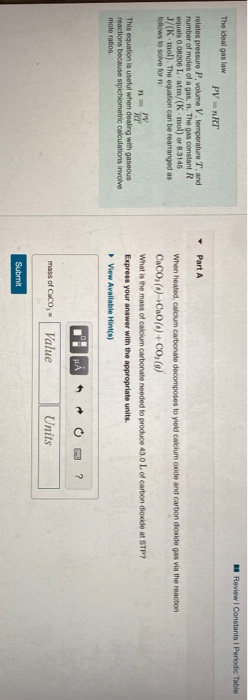 Solved Review Constants Periodic Table Part A The ideal gas | Chegg.com