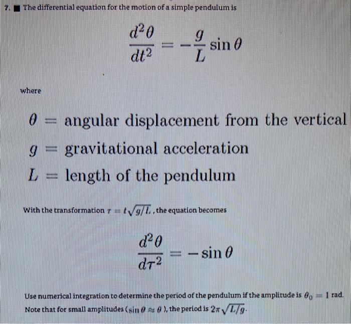 Solved The differential equation for the motion of a simple | Chegg.com