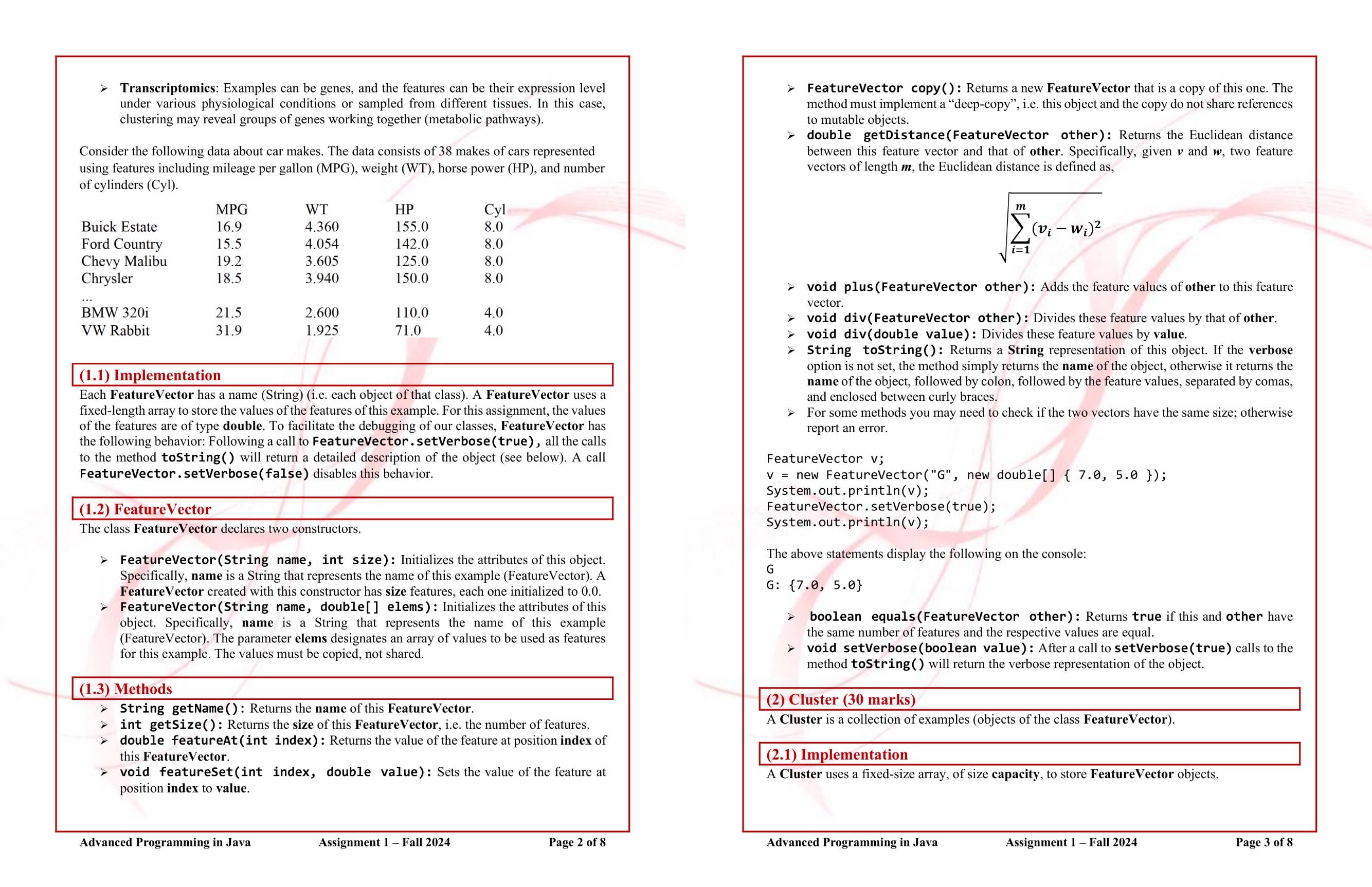 Solved Please implement the FeatureVector.java file | Chegg.com