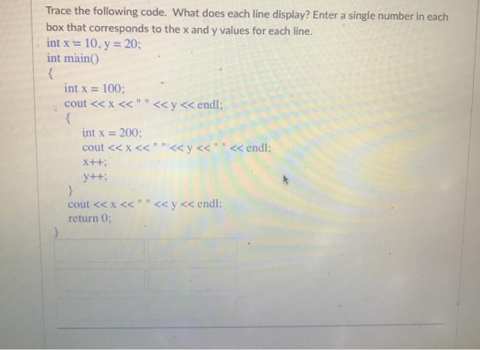 Solved Trace the following code. What does each line | Chegg.com