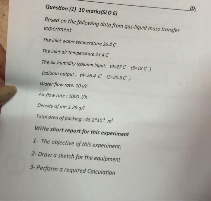 Solved Based on the following data from gas-liquid mass | Chegg.com