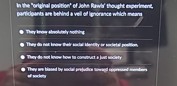 Solved In the "original position" of John Rawls" thought | Chegg.com