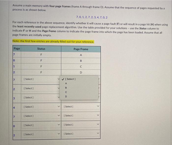 Solved Assume a main memory with four page frames (frame A | Chegg.com