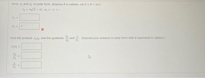 Solved Write α1 and z2 in polar form. (Express θ in radians. | Chegg.com