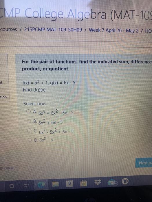 Solved IMP College Algebra (MAT-109 courses / 21SPCMP | Chegg.com
