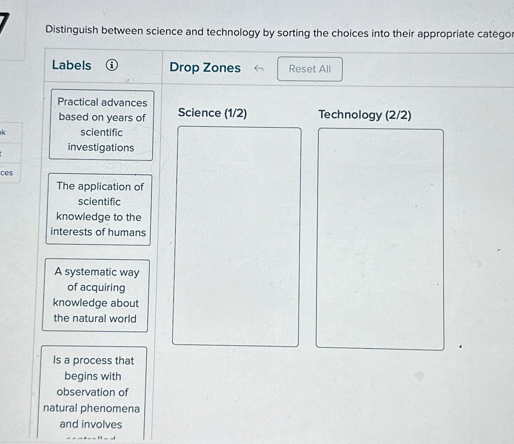 Solved Distinguish between science and technology by sorting | Chegg.com