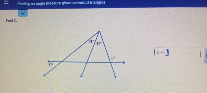 Solved Finding an angie measure given extended triangles | Chegg.com