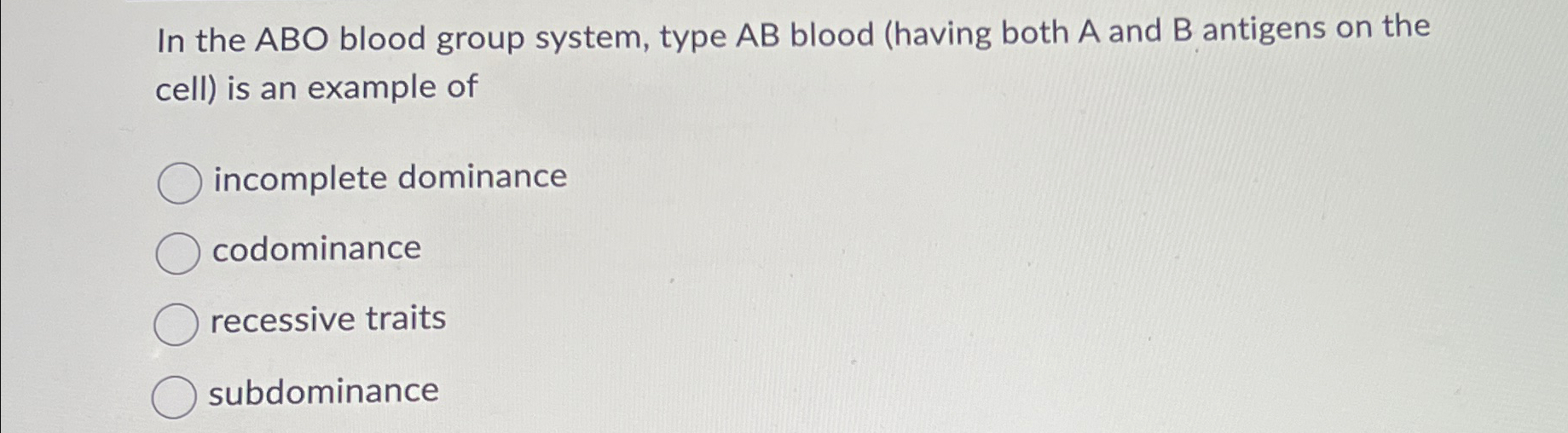 Solved In the ABO blood group system, type AB ﻿blood (having | Chegg.com