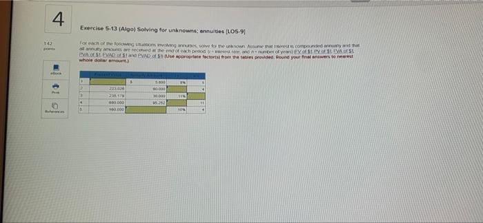 Solved 4 Exercise 5-13 (Algo) Solving for unknowns annuities | Chegg.com