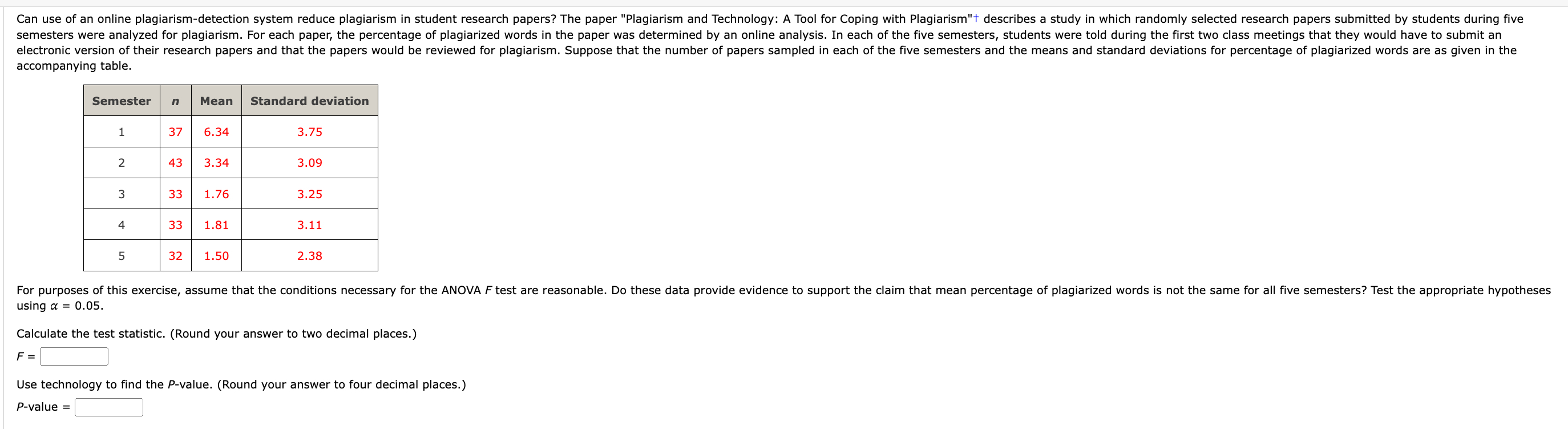 Solved accompanying table.\table[[Semester,n,Mean,Standard | Chegg.com
