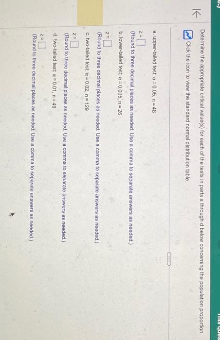 Solved Determine The Appropriate Critical Value S For Each