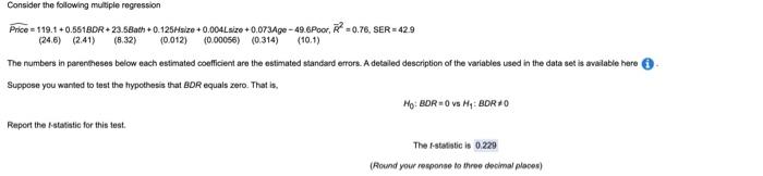 Solved Consider the following multiple regression Price = | Chegg.com