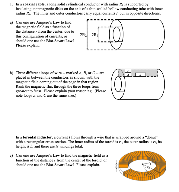 Solved In a coaxial cable, a long solid cylindrical | Chegg.com