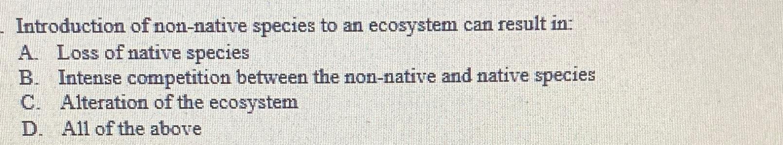 Solved Introduction of non-native species to an ecosystem | Chegg.com