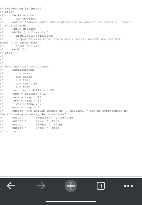 Solved Pseudocode Project 12 Start 11 Declarations Num