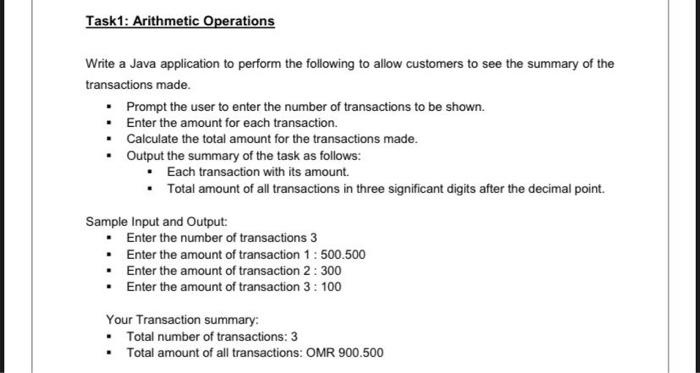 Solved Task1: Arithmetic Operations Write a Java application | Chegg.com
