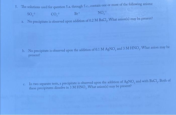 Solved 5. The solutions used for question 5.a. through 5 | Chegg.com