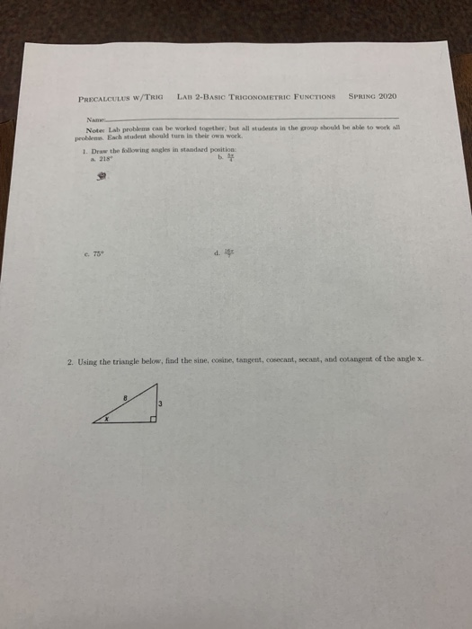 Solved PRECALCULUS w/TRIO LAB 2-BASIC TRIGONOMETRIC | Chegg.com