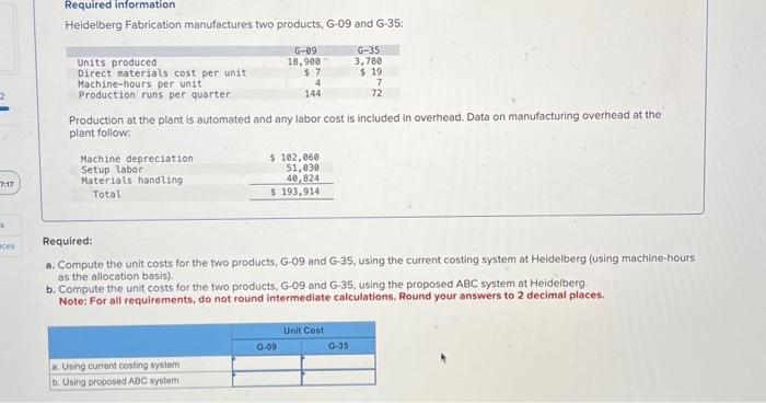 Solved Required information Heidelberg Fabrication | Chegg.com