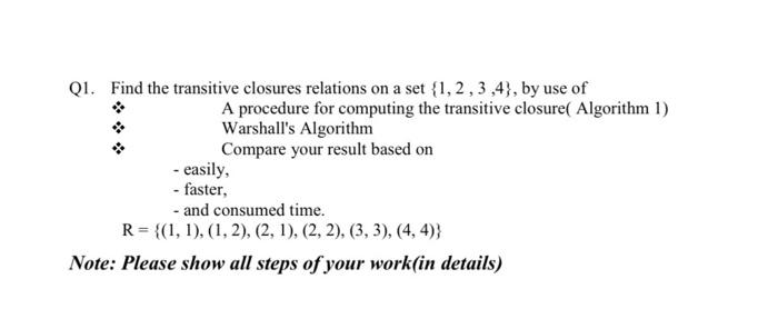 Solved ܀ ܀ Q1. Find the transitive closures relations on a | Chegg.com
