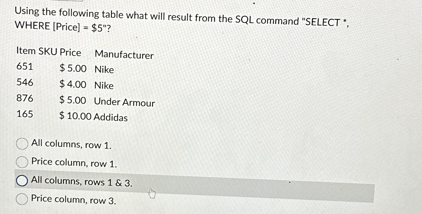 Solved Using the following table what will result from the | Chegg.com