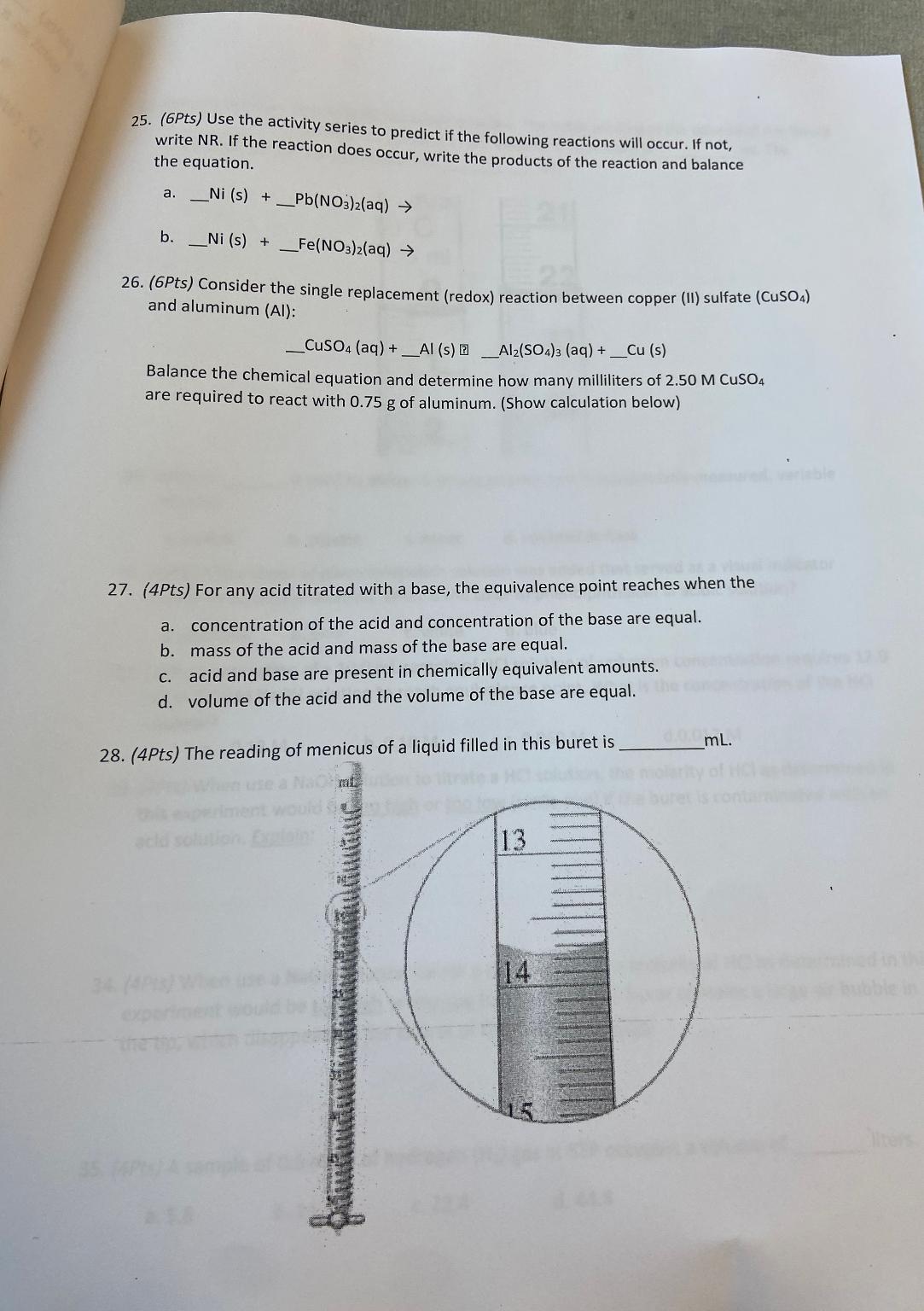 Solved (6Pts) ﻿Use the activity series to predict if the | Chegg.com
