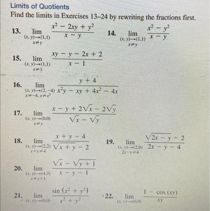 Solved Limits of Quotients Find the limits in Exercises | Chegg.com