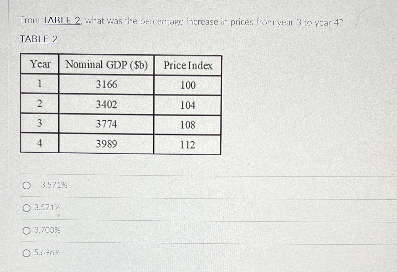 Solved From TABLE 2, ﻿what was the percentage increase in | Chegg.com