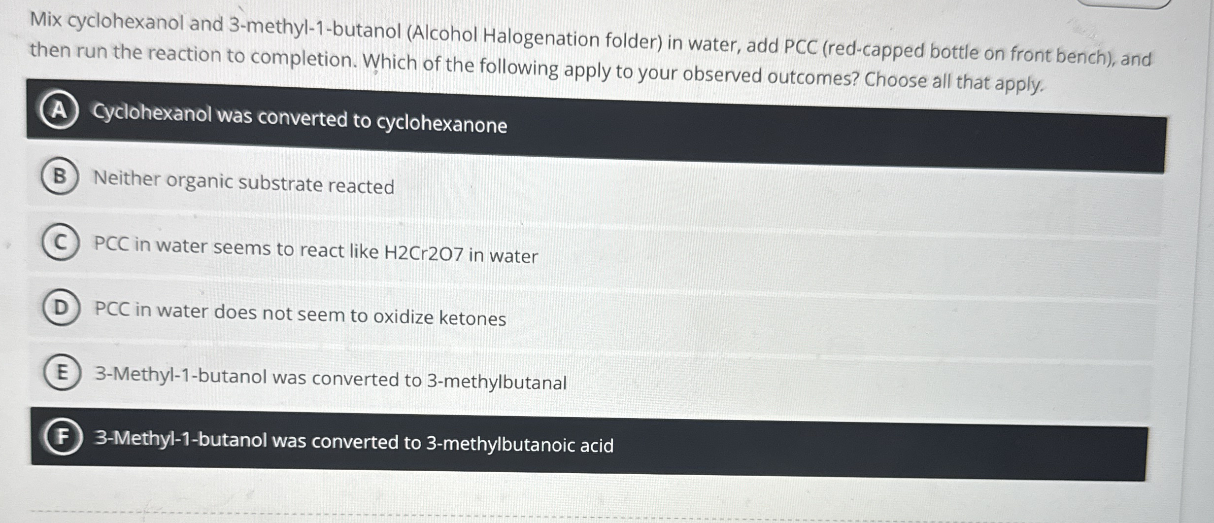 Solved Mix cyclohexanol and 3-methyl-1-butanol (Alcohol | Chegg.com