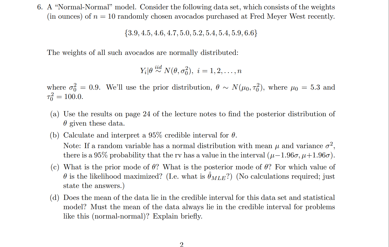 Solved A "Normal-Normal" model. Consider the following data | Chegg.com